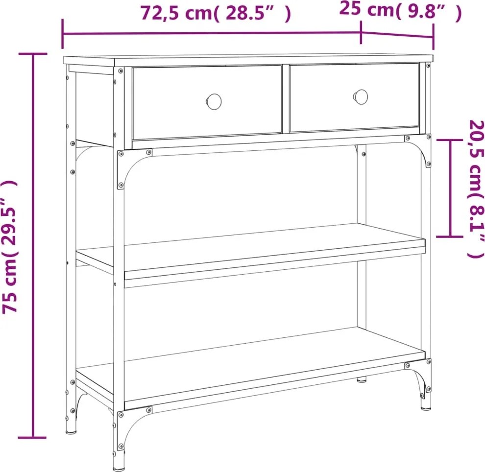 vidaXL Konzolový stolek 72,5 x 25 x 75 cm kompozitní dřevo [834186] Barva: Černá