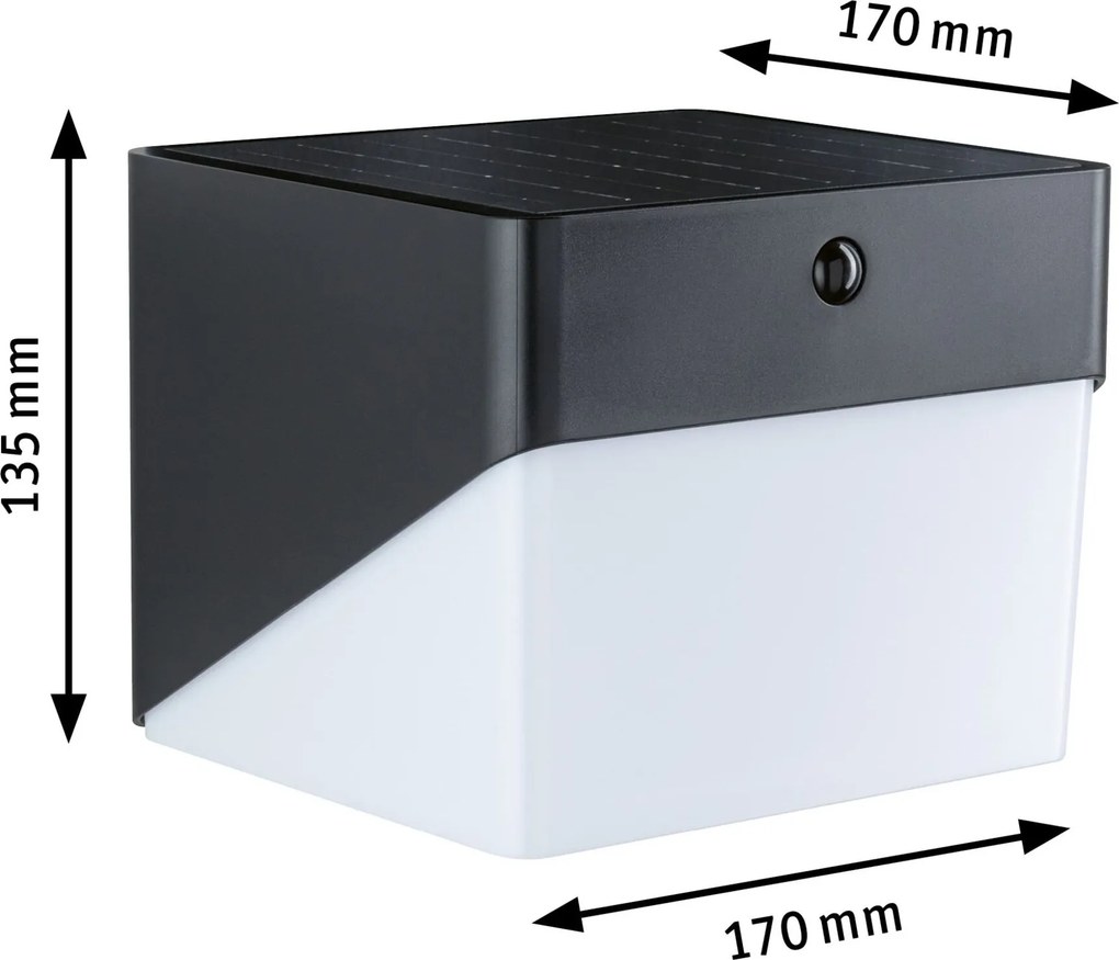 P 95746 Hybrid LED venkovní nástěnné svítidlo Lioren domovní 230V + solární IP44 hranaté 170x170mm 3000K 2,3W 230V černá - PAULMANN