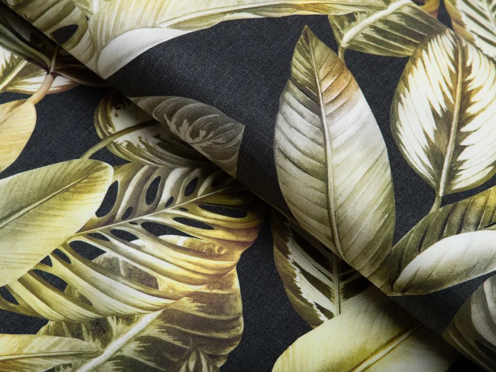 Biante Sametový běhoun na stůl Tamara TMR-010 Zlaté tropické listy na zeleném 20x180 cm
