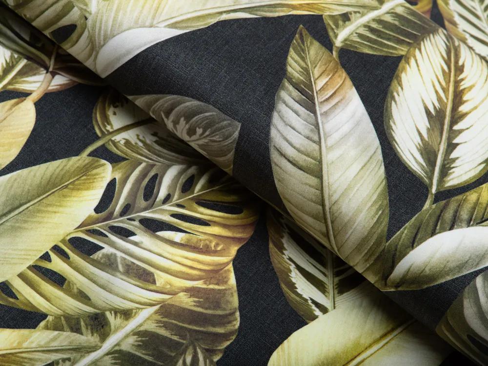 Biante Sametový povlak na polštář s lemem Tamara TMR-010 Zlaté tropické listy na zeleném 30 x 50 cm