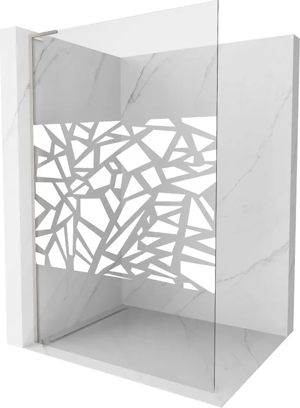 Mexen Kioto L, sprchová zástěna Walk-In 120 x 200 cm, 8mm čiré sklo bílý vzor, broušená ocel profil, 800-120-103-97-85