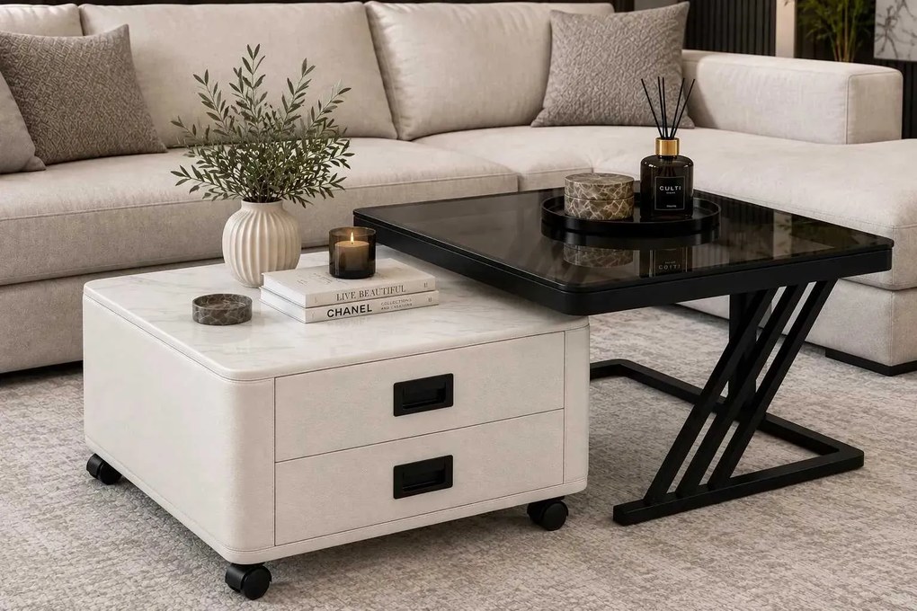 LuxuryForm DESIGN Konferenční stolek BOLT 70 × 70 / 60 × 60 cm – bílý / černý (set 2 ks)