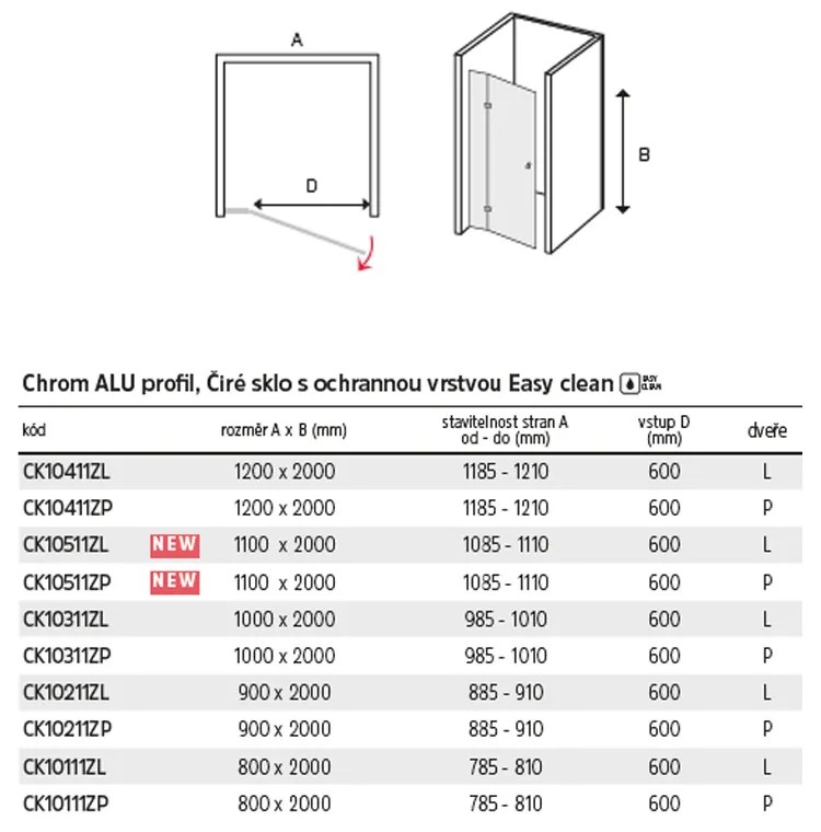 Mereo Sprchové dveře, Novea, chrom ALU, sklo Čiré, levé provedení 1000 x 0 mm