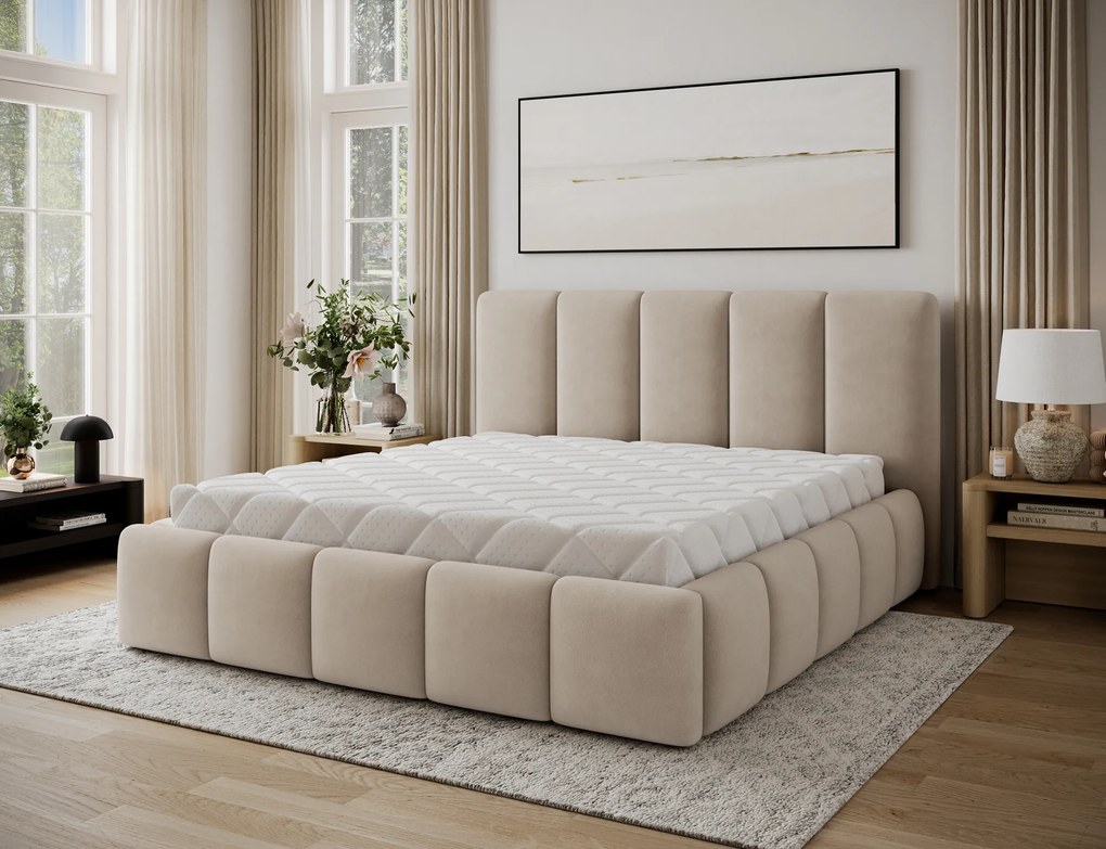 Postel Edvige + Dřevěný rám + Standardní zdvih + kontejner 140x200