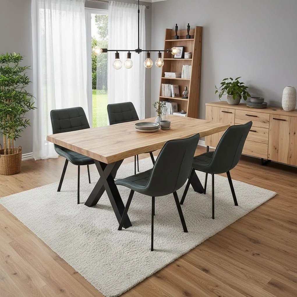 Vikio Jídelní set pro 4 osoby 140x90 cm dub, šedá samet VJS114-41S-S