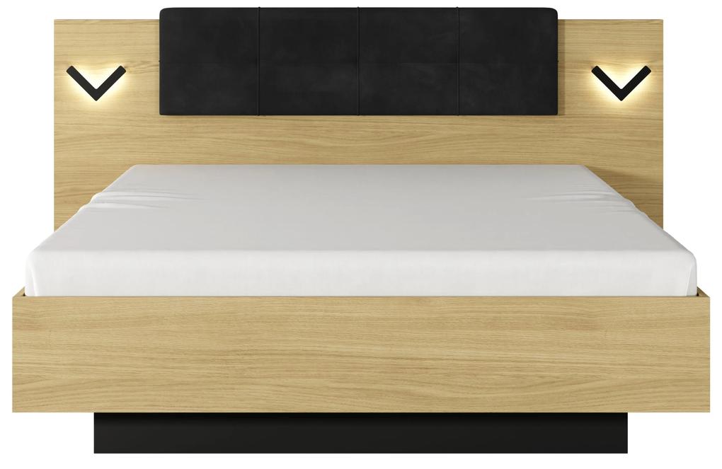 Manželská postel 160 cm  Versaccio (s úložným prostorem) (s osvětlením) (bez matrace a roštu) (dub scandi + černá). 1071403