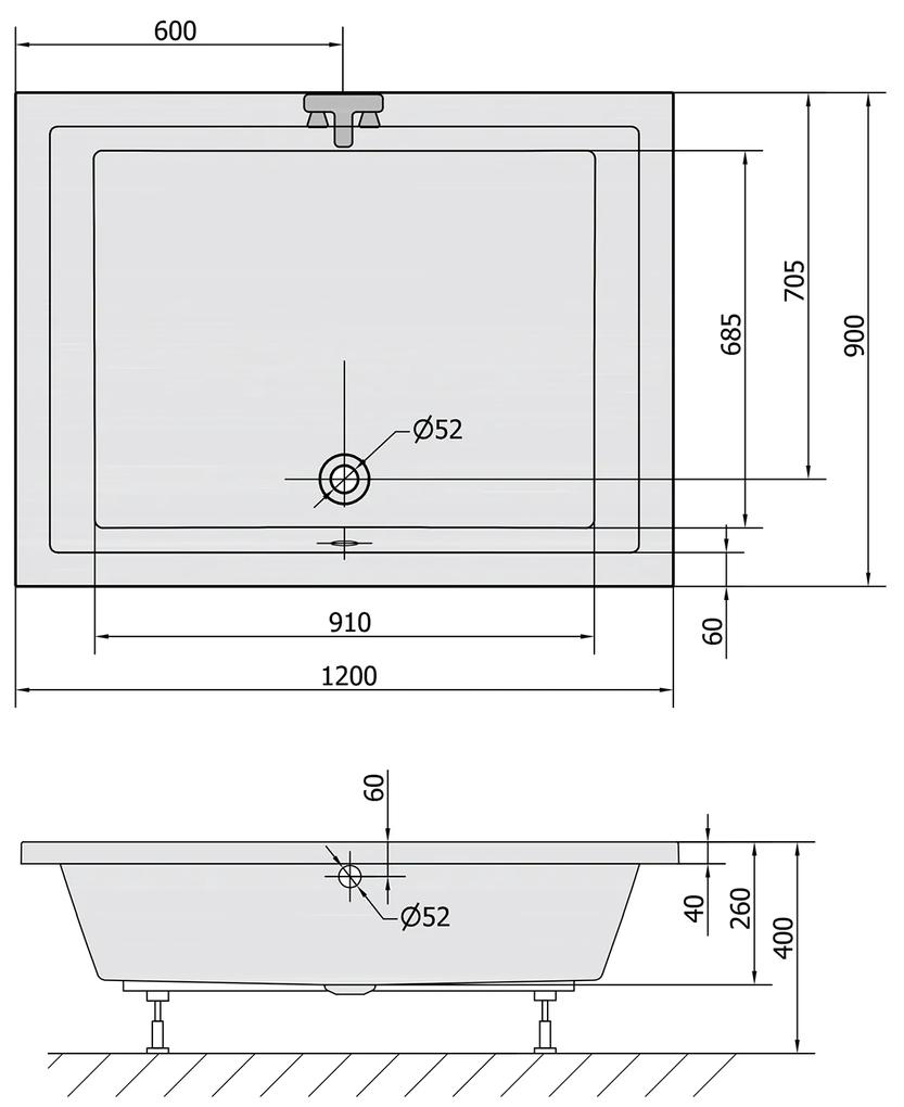 Polysan DEEP hluboká sprchová vanička, obdélník 120x90x26cm, bílá - 72383