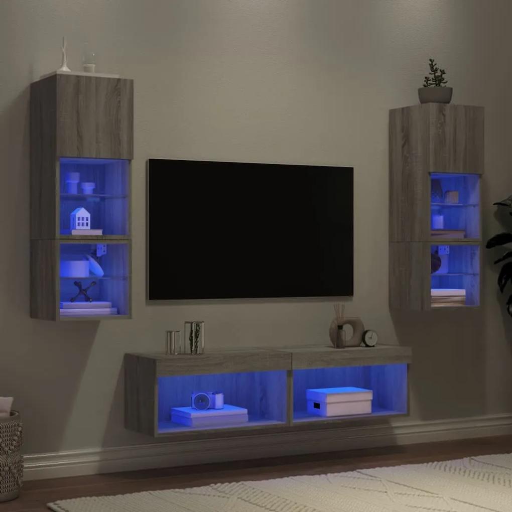 vidaXL 6dílná obývací stěna s LED kompozitní dřevo [3216618] Barva: Bílá