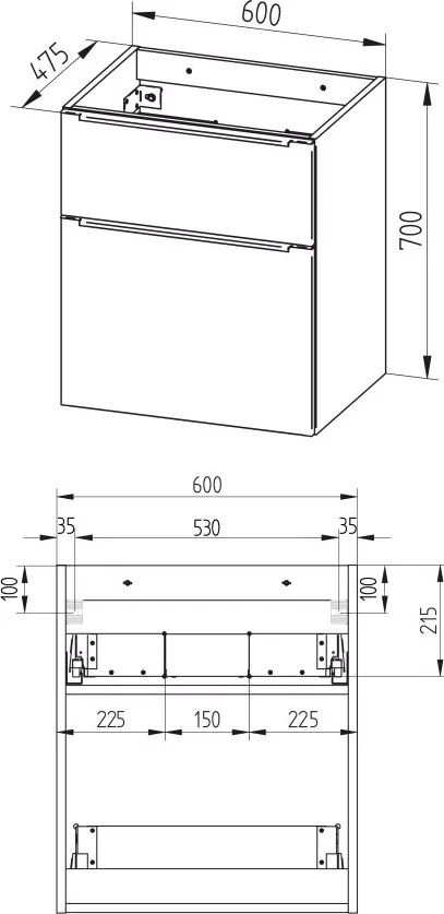 Mereo, Mereo Mailo, koupelnová skříňka s umyvadlem z litého mramoru 61 cm, dub Riviera, elox AL madlo, MER-CN520MA