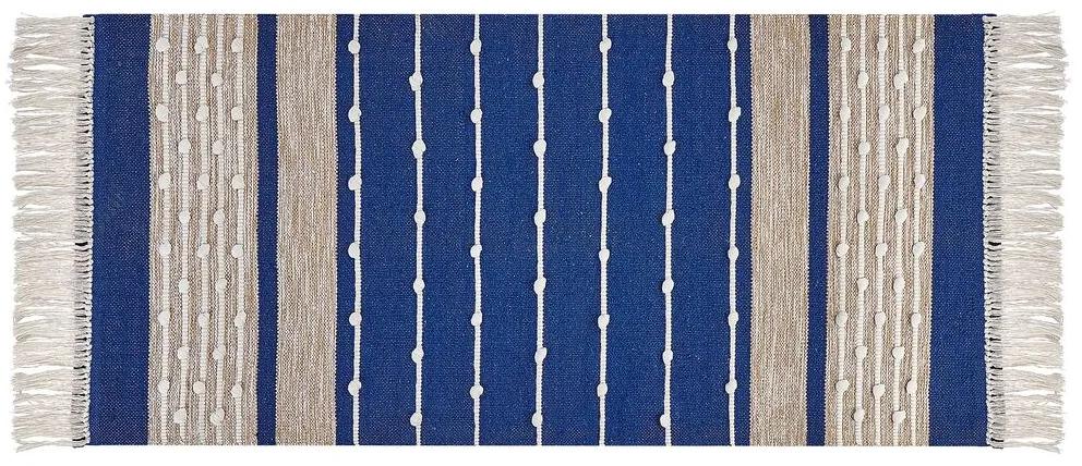 Bavlněný koberec 80 x 150 cm modrý/ béžový KONDHALI Beliani