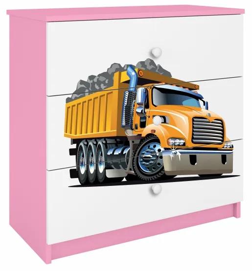 KOCOT KIDS Komoda - BABYDREAMS, matná bílá/růžová, různé motivy na výběr Motiv: nákladní auto