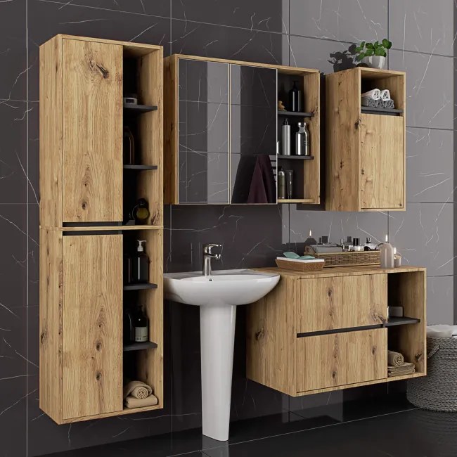 Zrkadlová skříňka VAMI W90 2D 3P LO artisan dub / grafitová