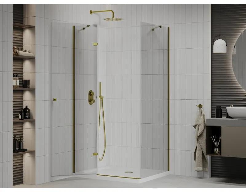 Mexen Roma sprchový kout s otočnými dveřmi 100 x 70 cm, Průhledné, Zlatá + sprchová vanička Flat - 854-100-070-50-00-4010