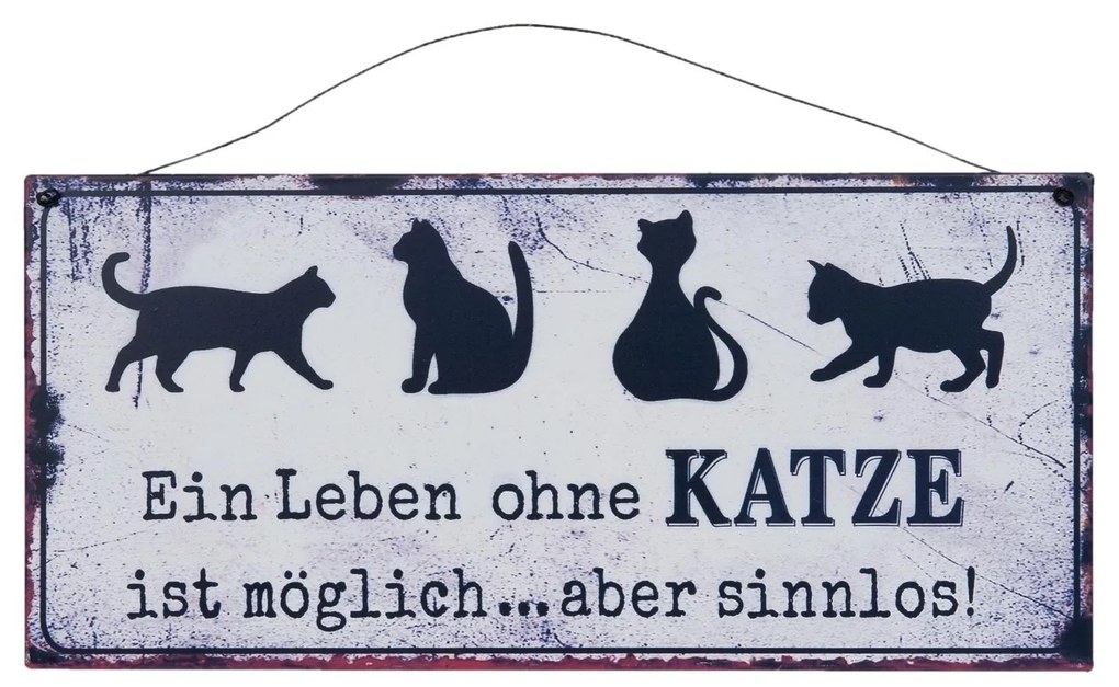 Nástěnná kovová cedule Katze - 30*14 cm