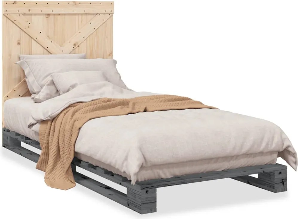 Rám postele s čelem šedý 90 x 200 cm masivní borové dřevo 3281580