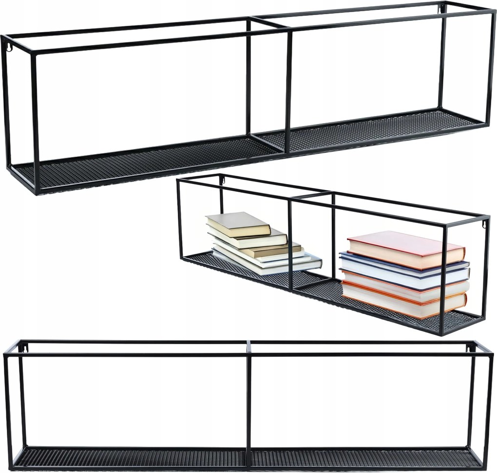 Závěsná Nástěnná Police Na Knihy Do Obývacího Pokoje Loft Černá Na Zeď Kovová