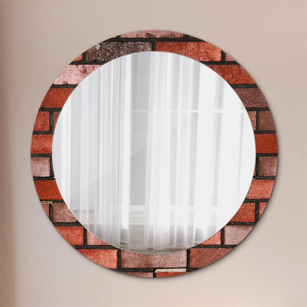 Kulaté zrcadlo tištěný rám Červená cihla fi 80 cm