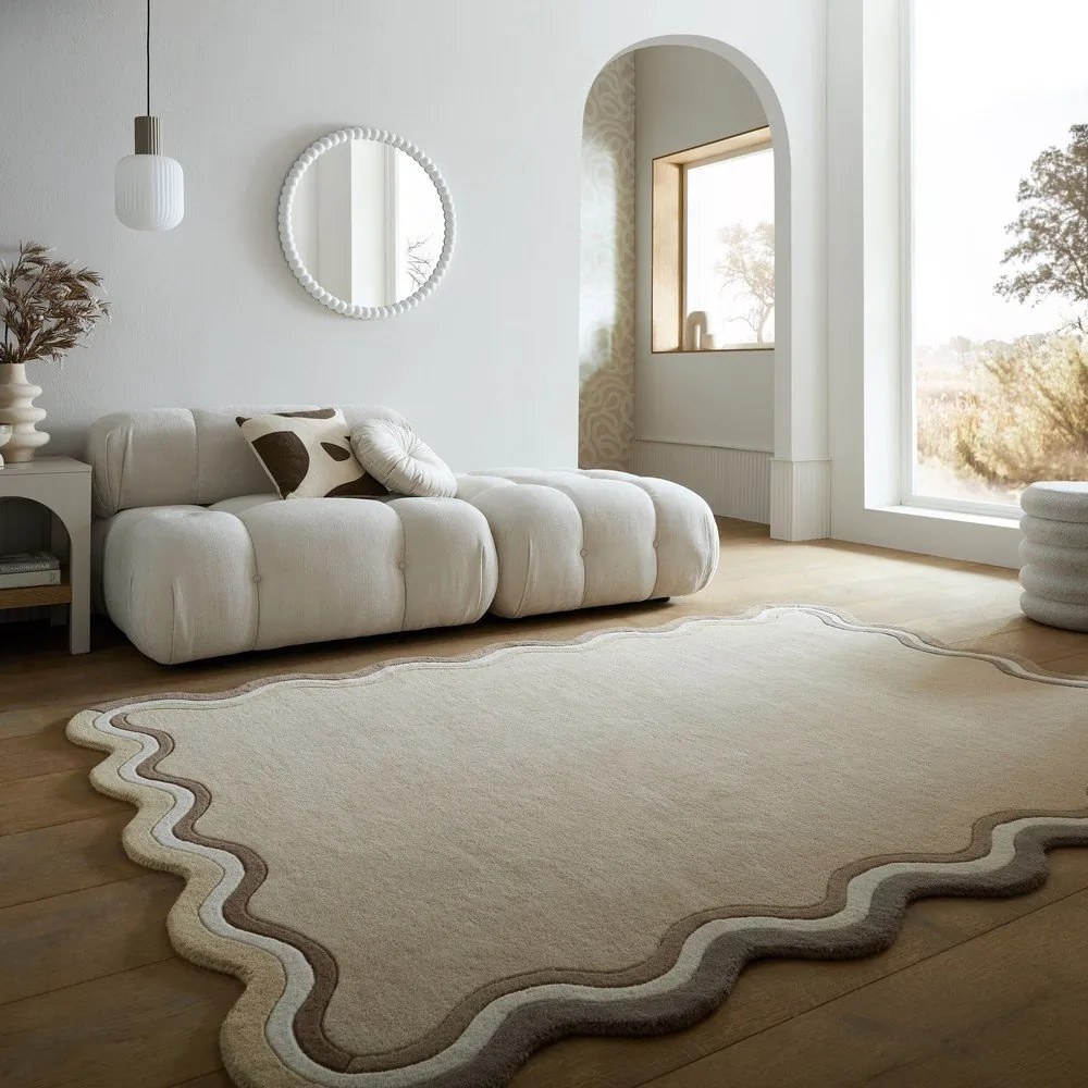 Ručně tkaný vlněný koberec v přírodní barvě 120x170 cm Leo Scallop – Flair Rugs