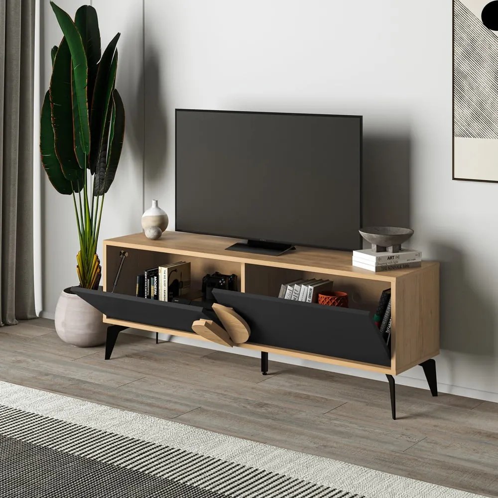 TV stolek v dekoru dubu v černo-přírodní barvě 140x51 cm Vae – Marckeric