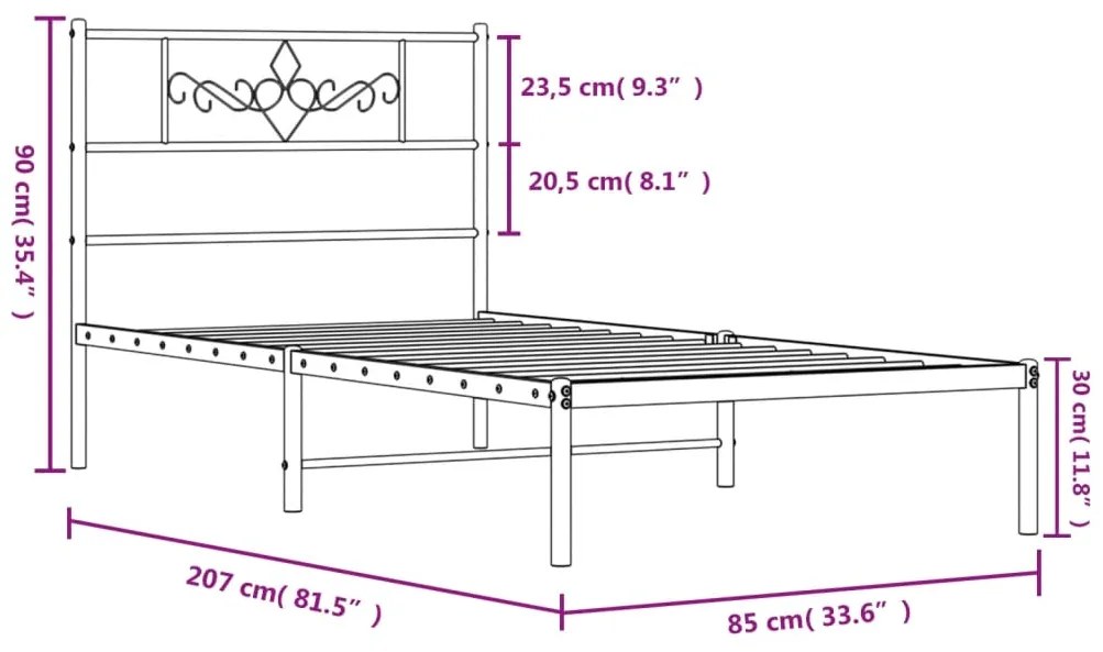 Kovový rám postele s čelem bílý 80 x 200 cm - Default Title