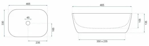REA-U8780 - Umyvadlo na desku BELINDA 33x46,5 cm keramika/černá/zlatá