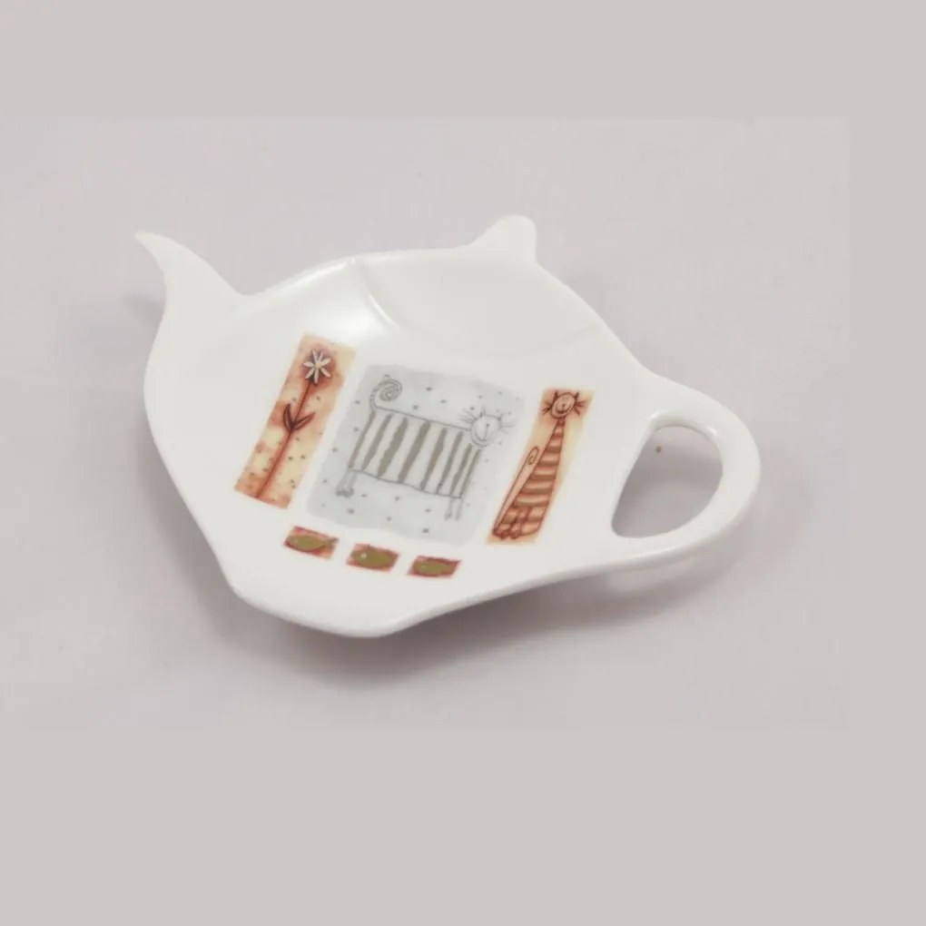 Orion 125424 Porcelánový podčajník stříbrná kočka 11x8,8 cm