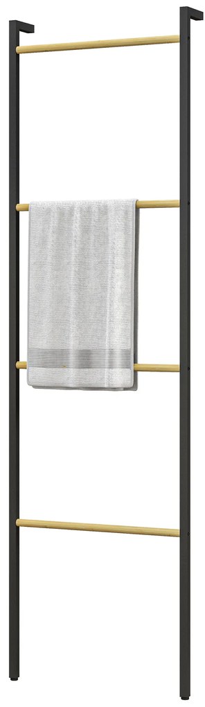 HOMCOM Žebřík na ručníky 49 x 167,5 cm Držák na ručníky se 4 tyčemi šetřící místo na ručníky oblečení deky noviny z oceli Černá | Aosom.de