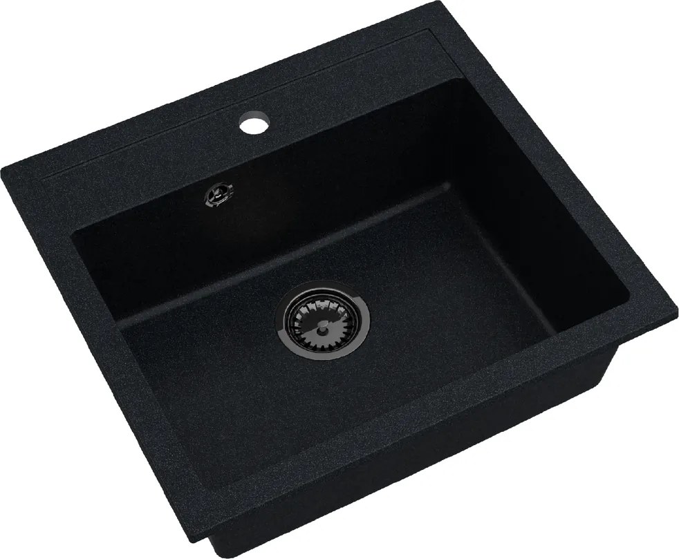 Sink Quality Ferrum, kuchyňský granitový dřez 565x510x205 mm + černý sifon, černá skvrnitá-Brocade, SKQ-FER.B.1K60.XB
