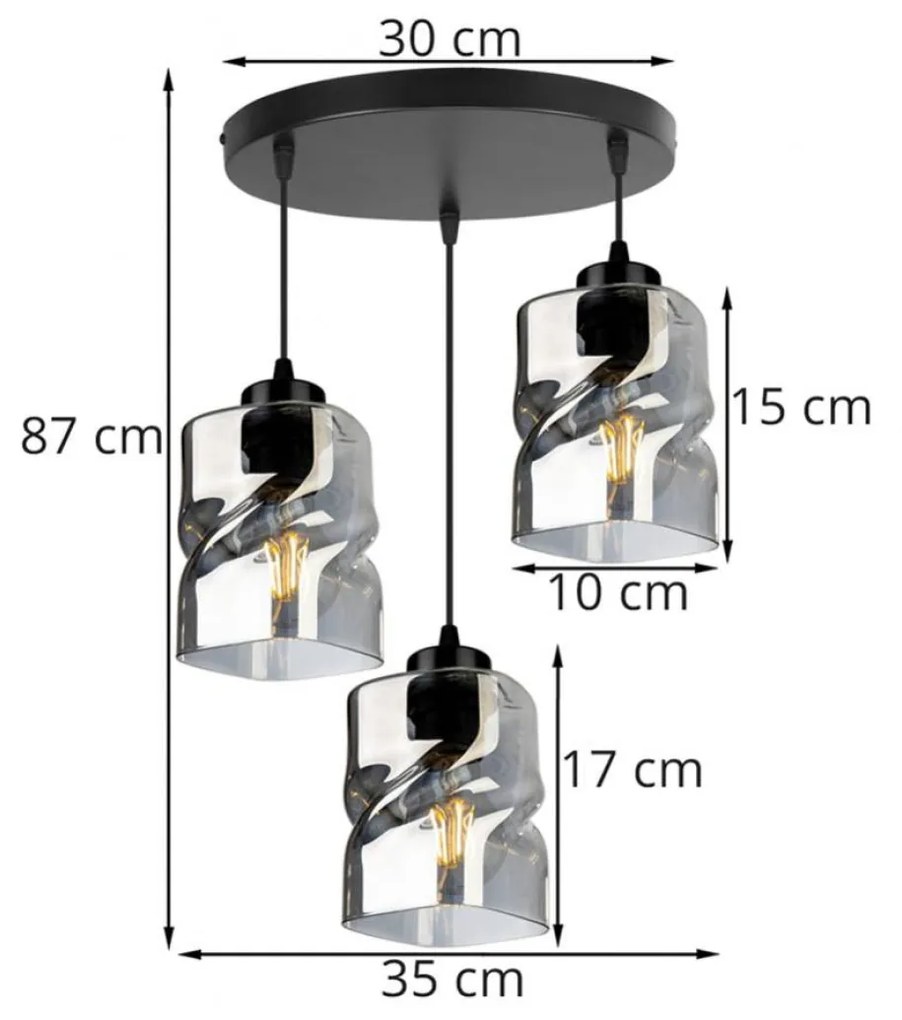 Light for home - Moderní LED závěsné svítidlo se skleněnými stínidly NIKI 2195/3/OW, 3x60W, E27, Černá