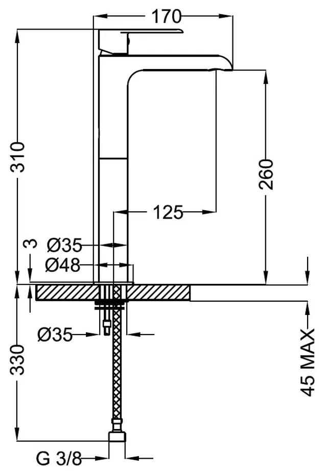 Teorema XS - Umyvadlová baterie stojánková s Push-Open zátkou, pro volně stojící umyvadla, výška 260 mm, nikl matný 8X341