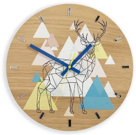 M.Clock Nástěnné dřevěné hodiny geometrický jelen 33x33cm hnědé