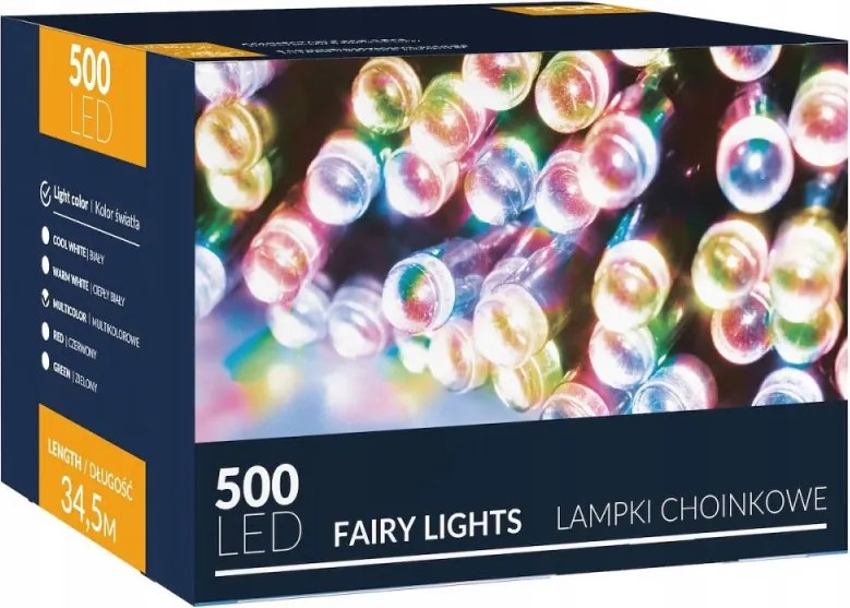 LED světelný řetěz - 34,5m, 500LED, 8 funkcí, multicolor