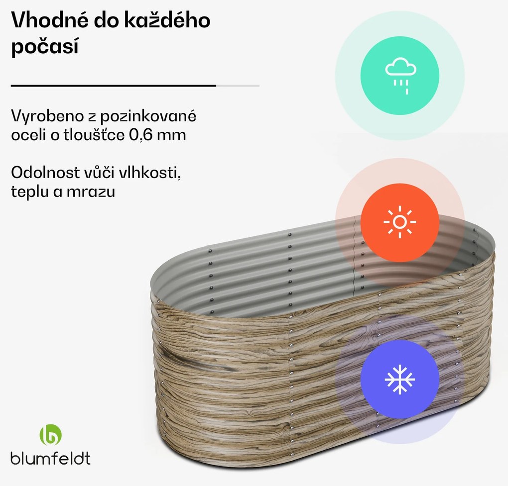 Blumfeldt High Grow vyvýšený záhon | 1.169 l | ergonomický | odolný proti povětrnostním vlivům | otevřená spodní struktura | oválný