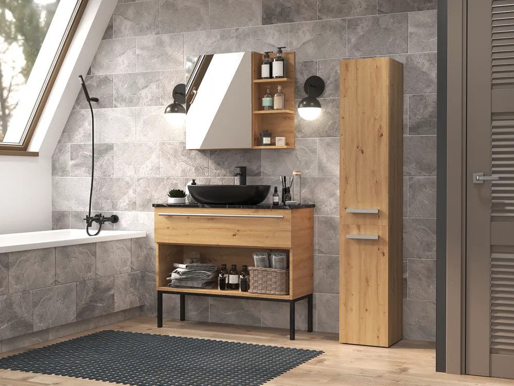 Koupelnový sloupek s košem na prádlo NEL IV dub artisan