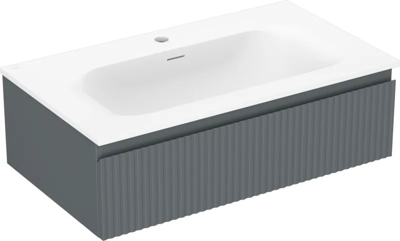 Mexen Rivel, koupelnová skříňka 80 cm s umyvadlem Vela, 1 zásuvka, drážkovaná, grafitová matná/bílá matná, 91A20-08023-1-BF66-W23M01
