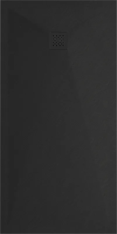 Mexen Stone+, obdélníková vanička z minerálního kompozitu 200 x 80 cm, černá, černá krytka, 44708020-B