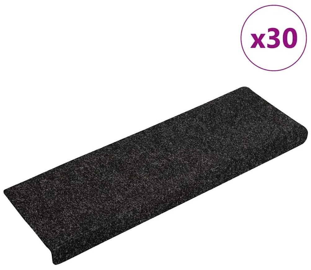 Schodové rohože samolepicí 30 ks 65 x 21 x 4 cm černé s obdélníkovým okrajem 3365693
