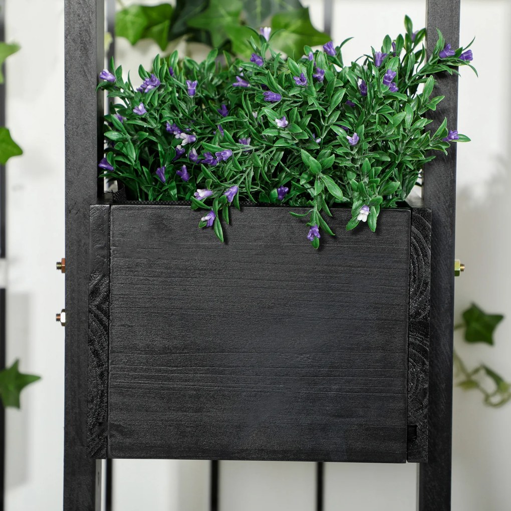 Outsunny Kombinovaný truhlík na květináče, modulární design, stojící rám, přírodní dřevo, černá barva, 90 x 45 x 170 cm