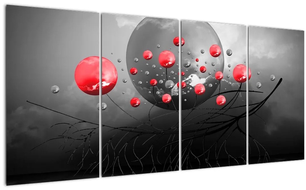 Obraz červených abstraktních koulí (160x80 cm), 40 dalších rozměrů