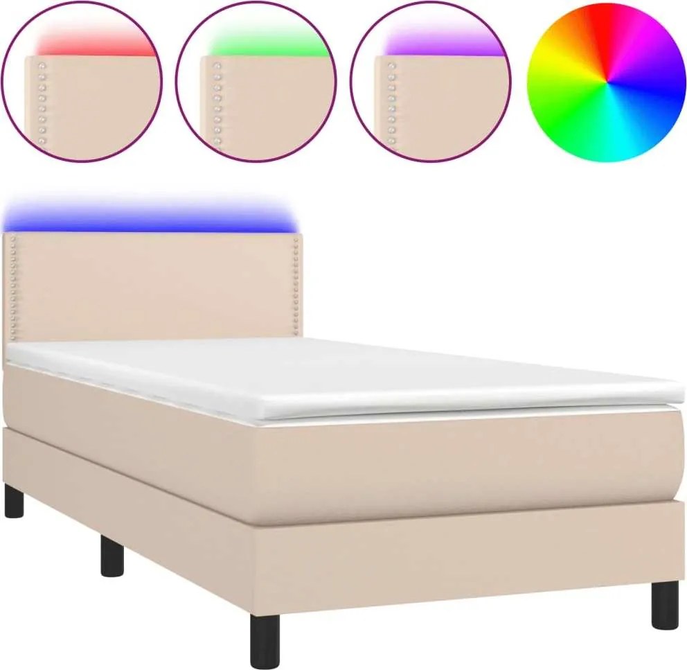 vidaXL Box spring postel s matrací a LED 80 x 200 cm umělá kůže [3134134] Barva: cappuccino