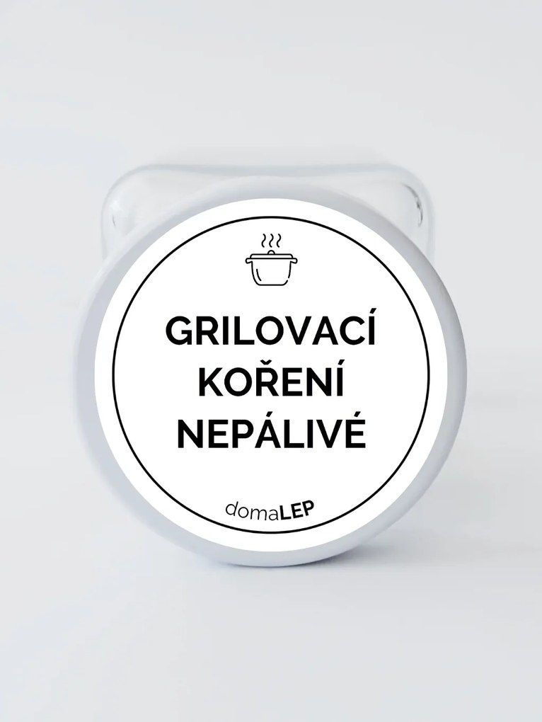 Samolepka na kořenky GRILOVACÍ KOŘENÍ NEPÁLIVÉ bílá 5 cm tučné písmo