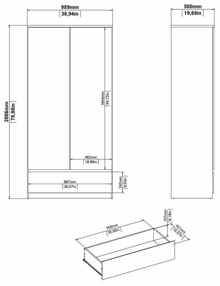 Bílá šatní skříň 99x201 cm Naia - Tvilum