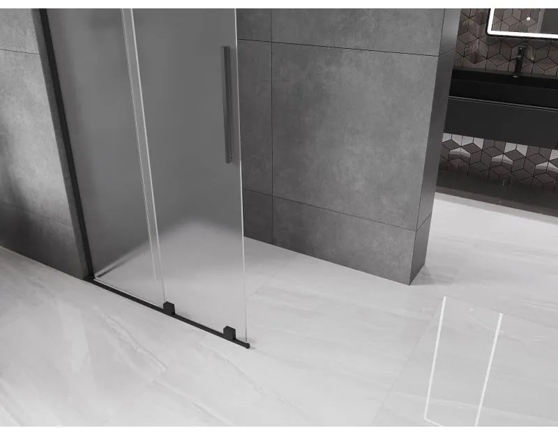 Mexen Velar L, posuvná sprchová zástěna Walk-in 100 x 200 cm, 8mm sklo námraza, černá matná, 871-100-003-33-70