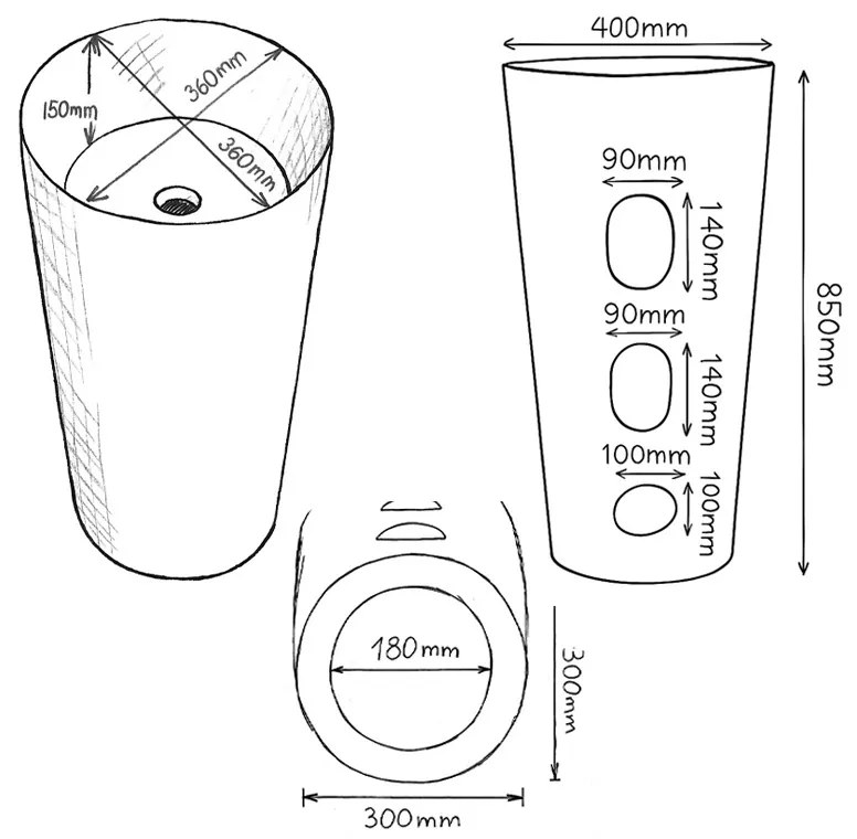 BPS-koupelny Volně stojící keramické umyvadlo HYD-LO-WH-WOF-400 ø40 cm, bílé