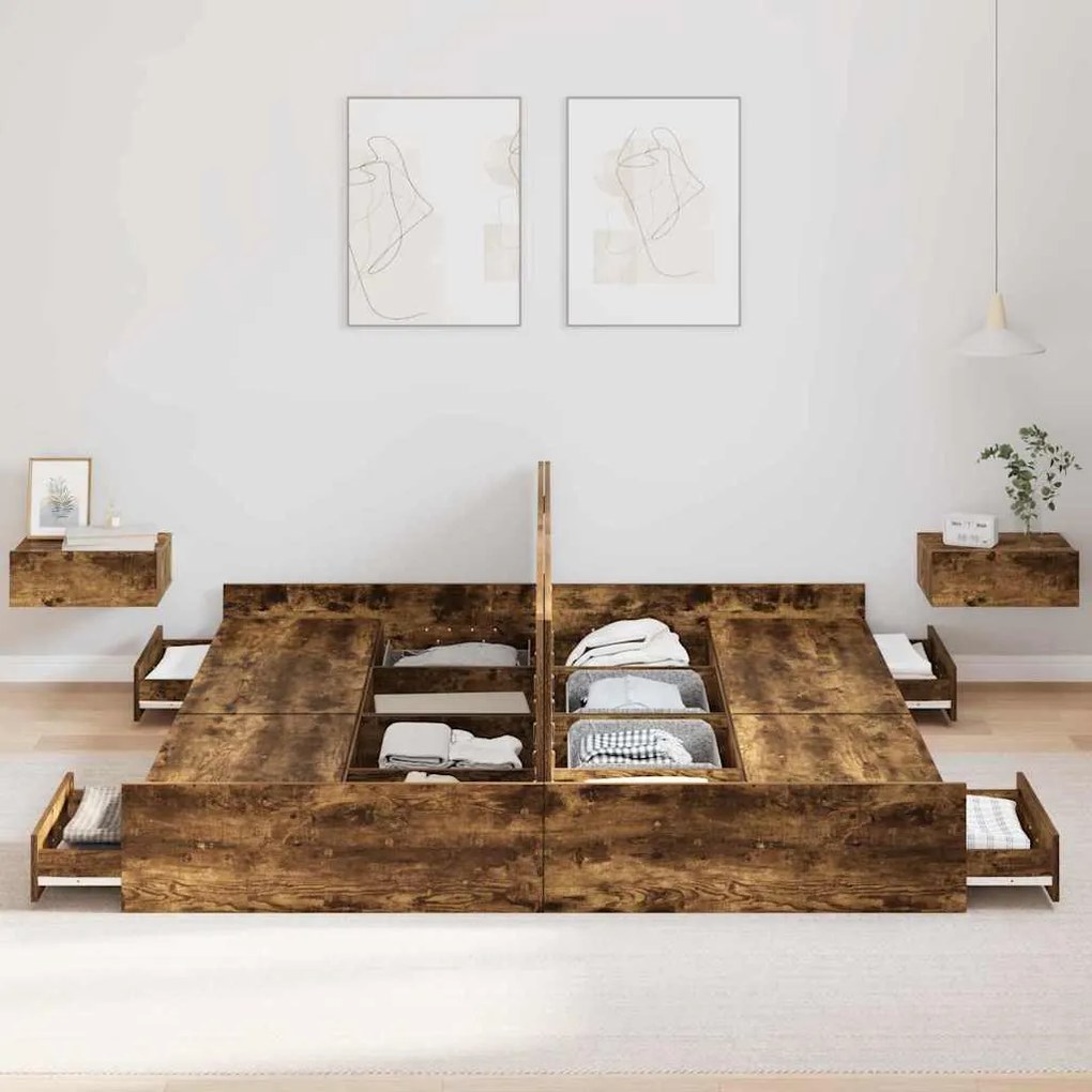Rám postele s úložným prostorem s čelo Kouřový dub 200 x 200 cm 3335265