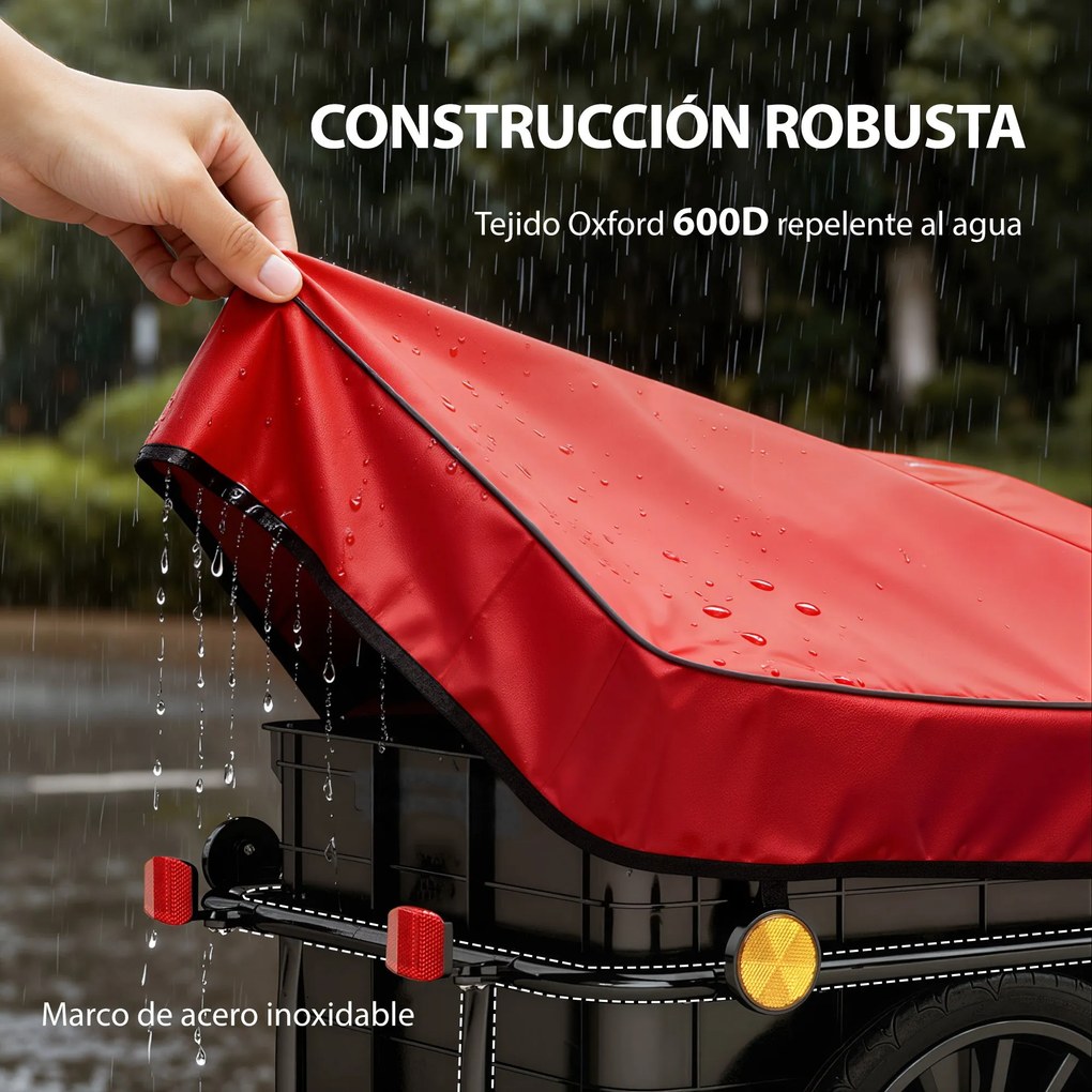 HOMCOM přívěs na kolo, nosnost 40 kg — ruční vozík s voděodolným potahem 600D Oxford, odrazky, ocelový rám a madla, 144 x 59 x 80 cm, červeno-černý