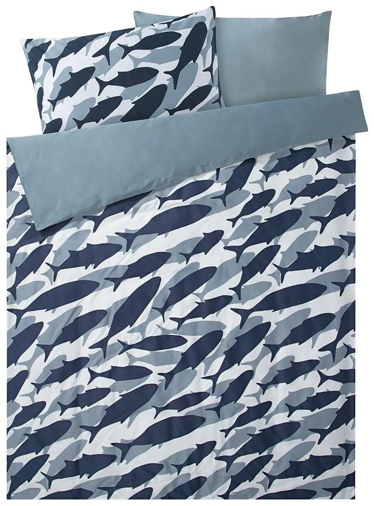 MERADISO® Saténové ložní prádlo, 200 x 220 cm (ryby/modrá), Barva: - 4056232348560