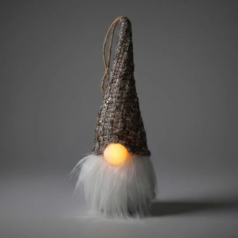 Závěsný vánoční skřítek s LED – tmavě šedý 19 cm