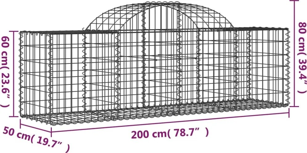 vidaXL Klenuté gabionové koše 9 ks 200x50x60/80 cm pozinkované železo [3146285]