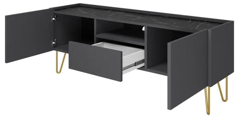 TV stolek Animere ARTV144, Barva: černý grafit / černý grafit + černý královský mramor